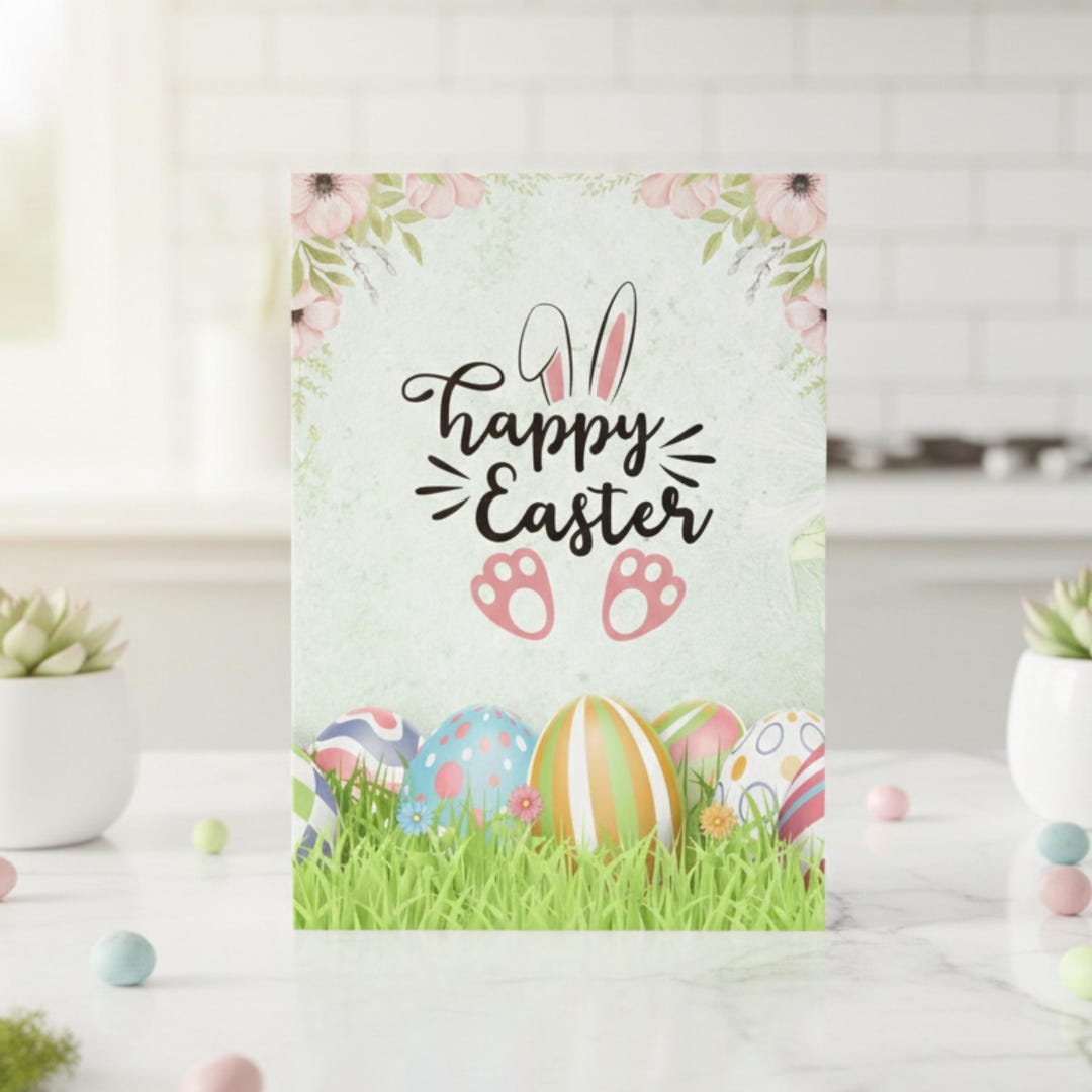 Printable Happy Easter Card Bunny | Easter Basket Card | 5x7 Foldable ...
