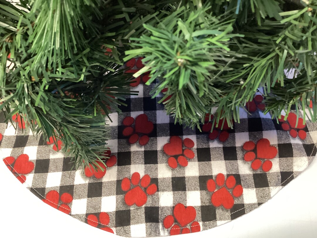 New Handmade Puppy Dog Paws on Buffalo Check Holiday Christmas Tree ...