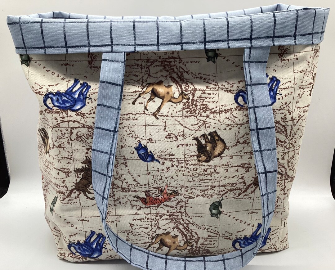 Reusable Large Shopping Tote Bag, Zoo Animals, Bear, Tiger, Elephant ...