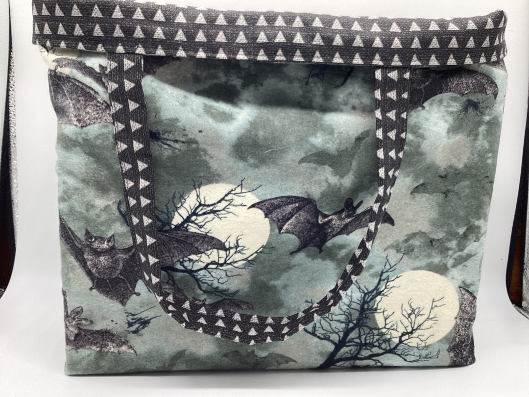 Reusable Reversible Large Shopping Tote Bag, Bats at Night, Spooky Bats ...