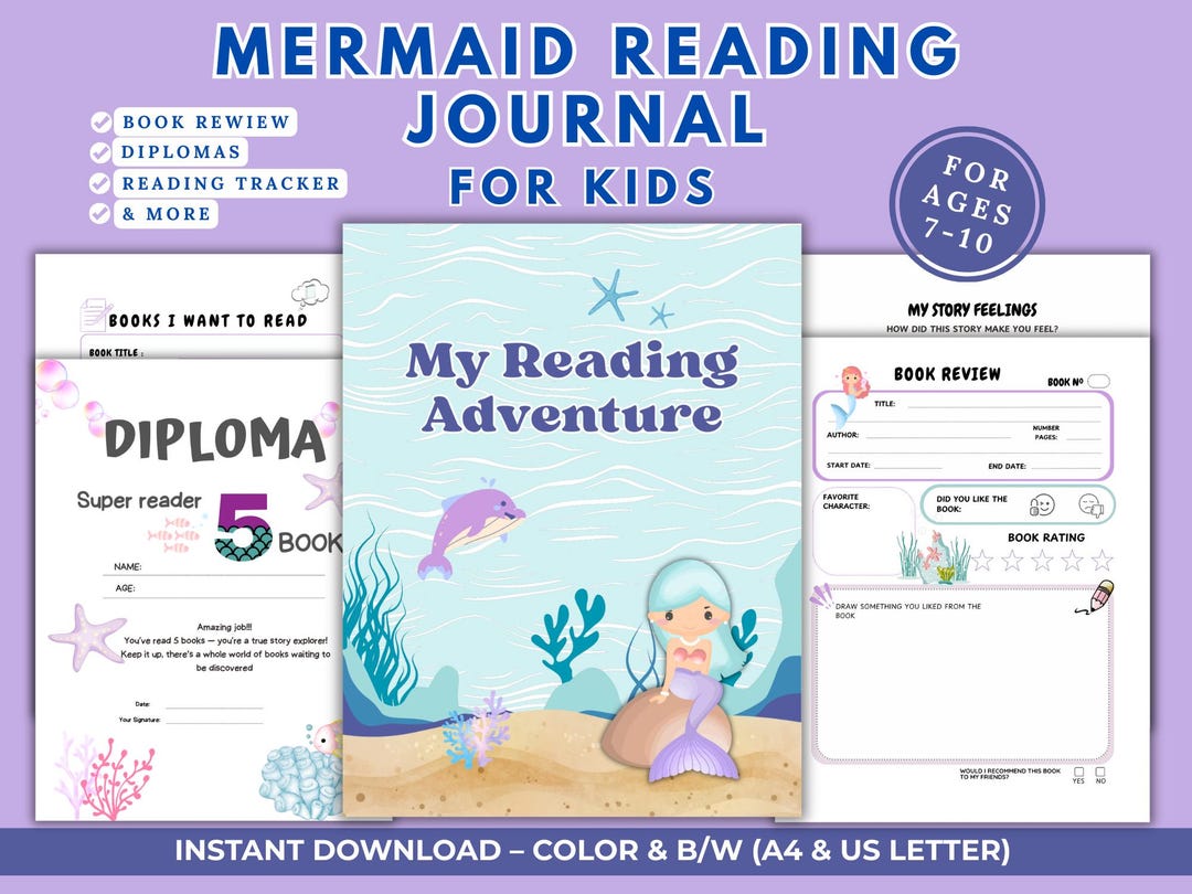 Kids Mermaid Reading Journal Printable PDF – Reading Log for Kids Ages ...