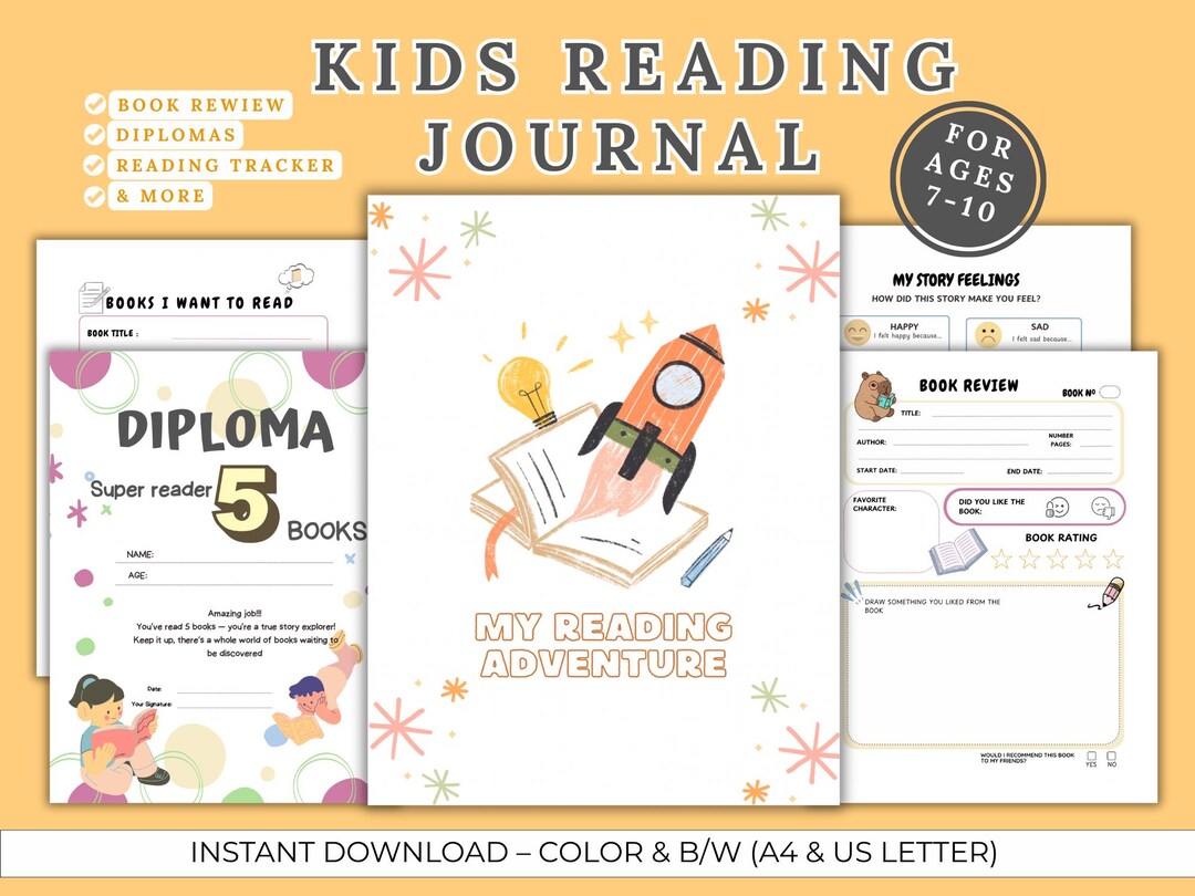Kids Reading Journal Printable PDF – Reading Log for Kids Ages 7-10 ...