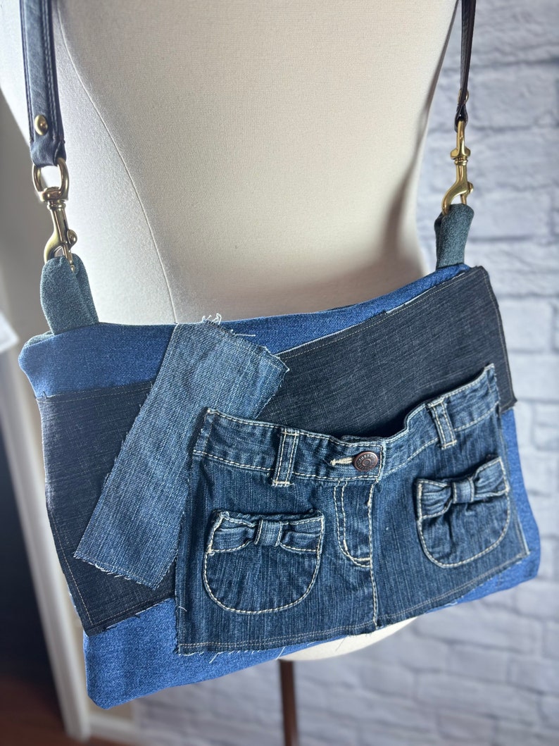 Upcycled Jean Patchwork Purse 4 Pockets Shoulder Bag Adjustable Strap ...