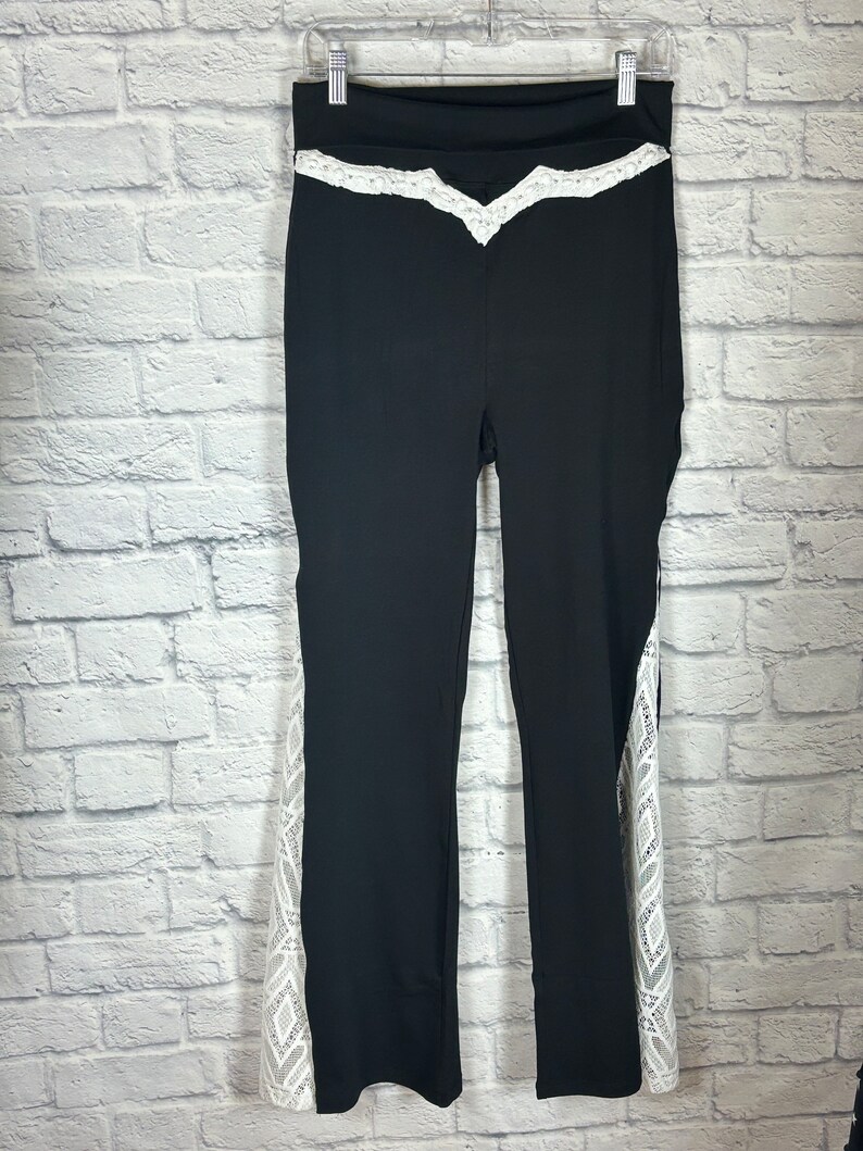 Upcycled Black & White Lace Yoga Patchwork Pants Comfy Size Large Made ...