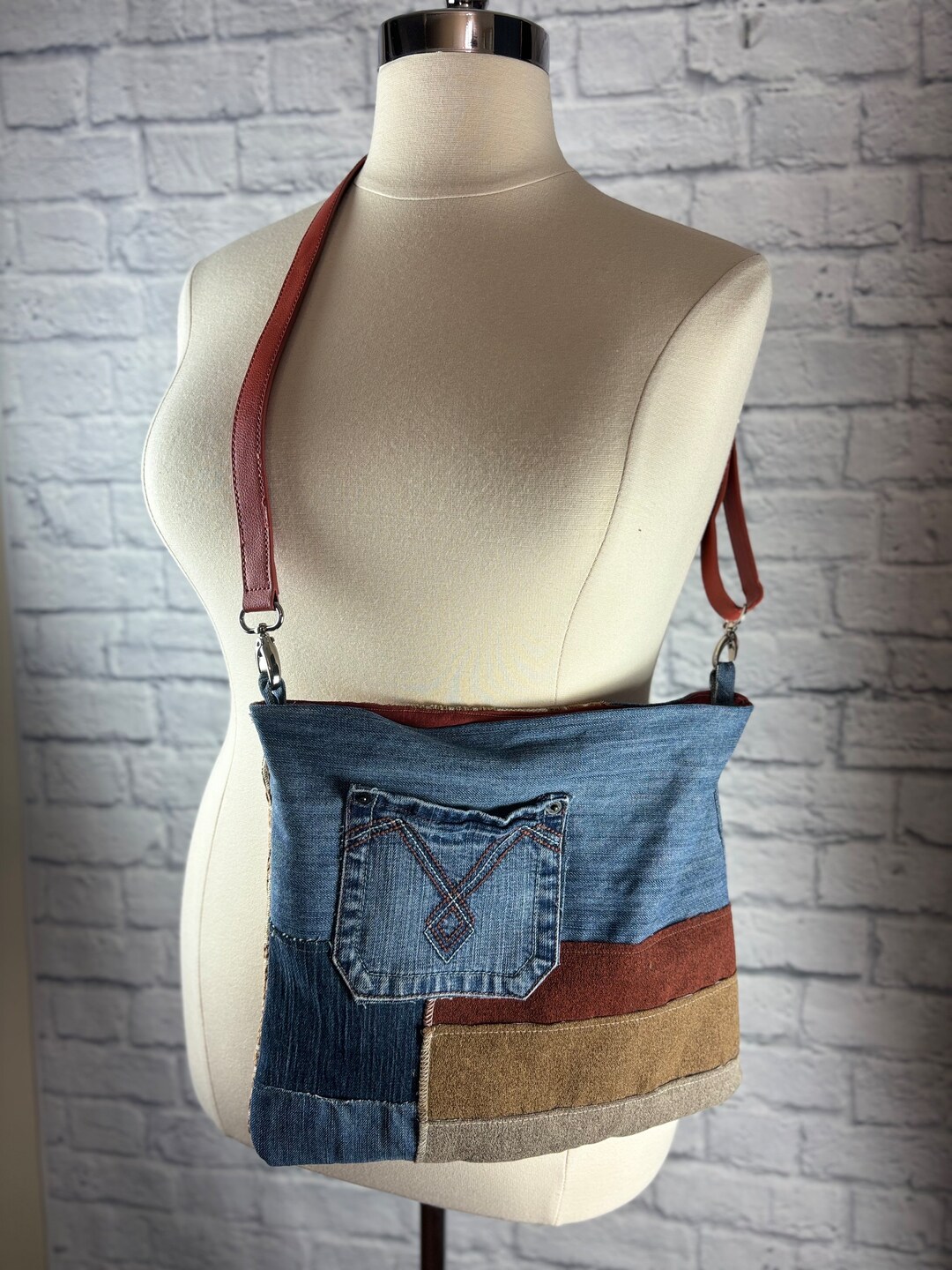 Upcycled Jean Patchwork Purse Shoulder Bag Adjustable Strap by S ...