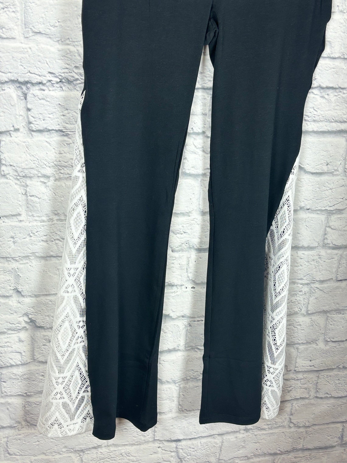 Upcycled Black & White Lace Yoga Patchwork Pants Comfy Size Large Made ...