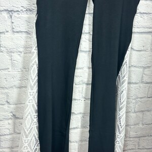 Upcycled Black & White Lace Yoga Patchwork Pants Comfy Size Large Made ...