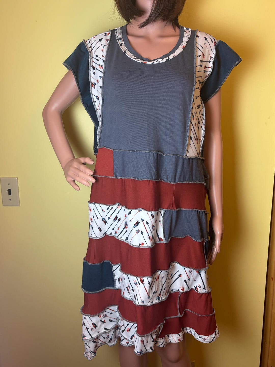 Upcycled Patchwork Arrows Prints and Solids Dress Made With Recycled Materials One of a Kind ...