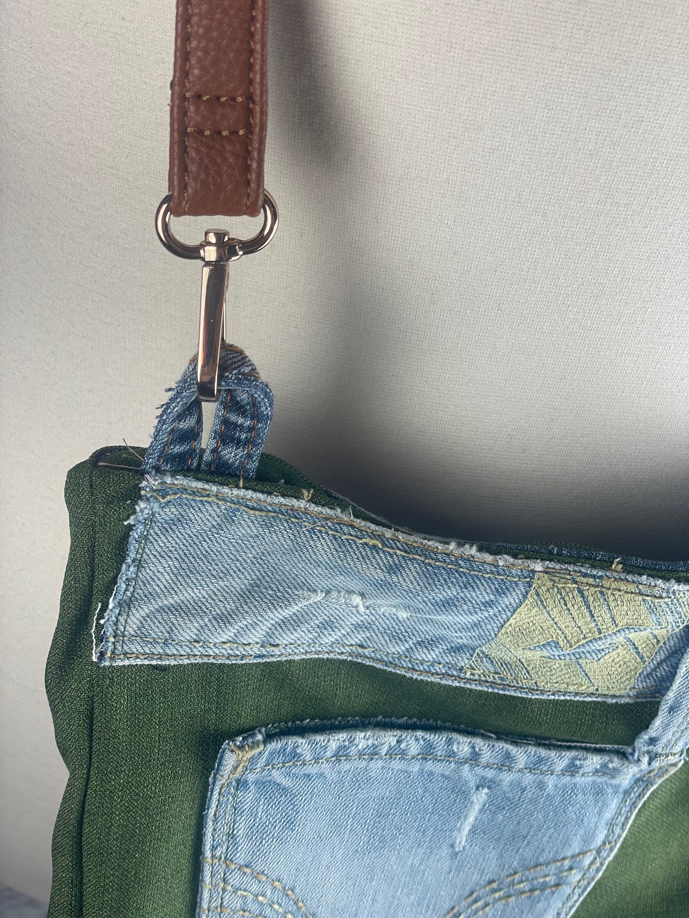 Upcycled Jean Patchwork With Embroidered Skirt Pieces Shoulder Bag ...