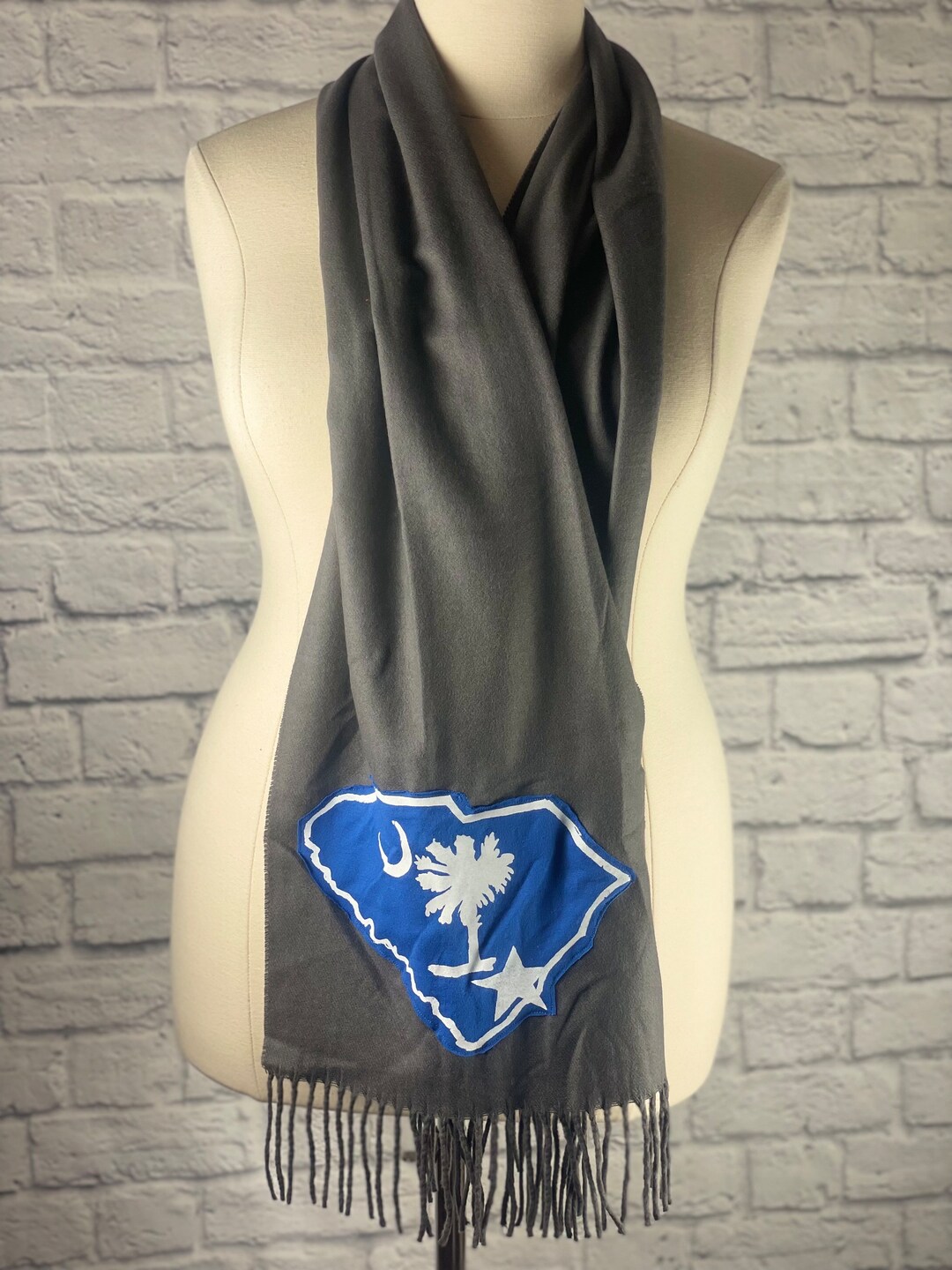 Upcycled Blue South Carolina State Scarf Patchwork Cashmere Feel Fringe ...