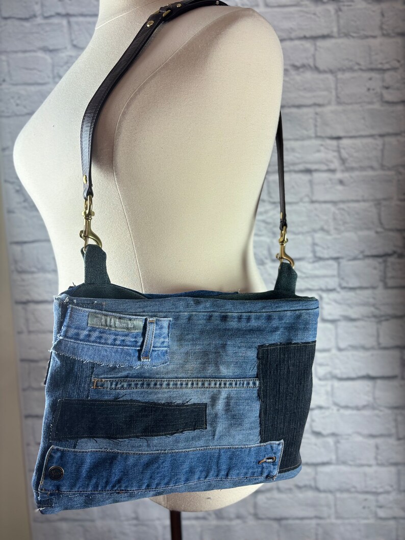 Upcycled Jean Patchwork Purse 4 Pockets Shoulder Bag Adjustable Strap ...