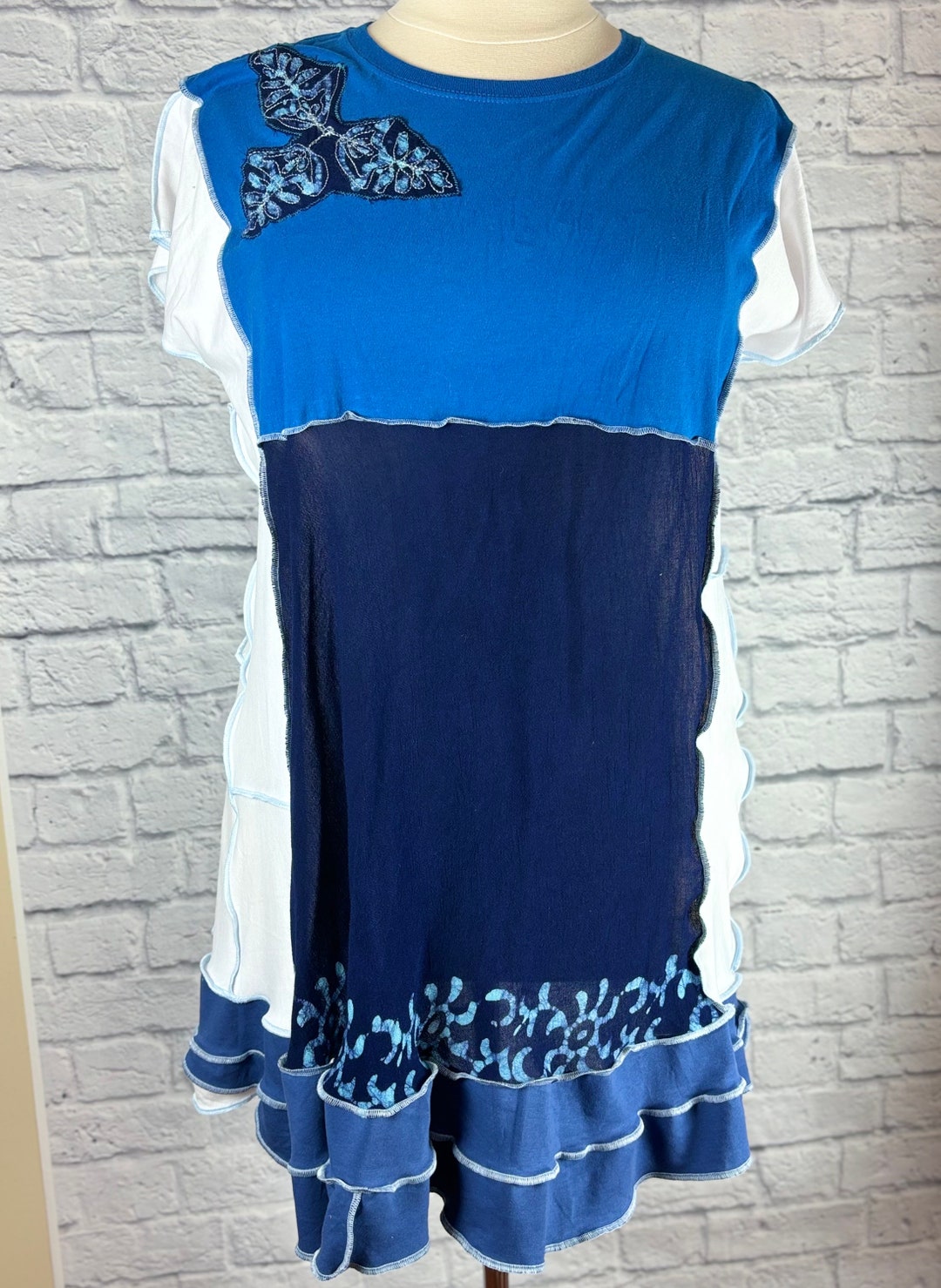 Upcycled Blue Butterfly Style Dress With Recycled Patchwork One of a ...
