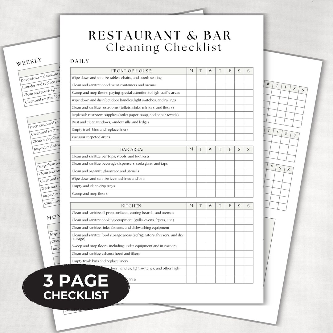 Restaurant Cleaning Checklist Digital Download Printable Template Staff ...