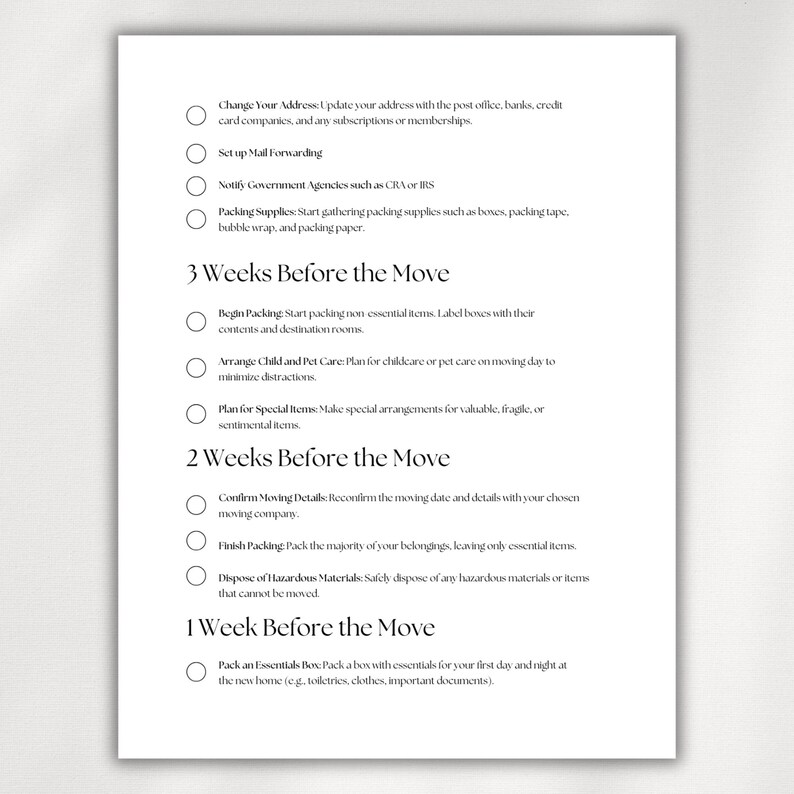 Moving Checklist Pdf Digital Planner Printable Guide Relocation ...
