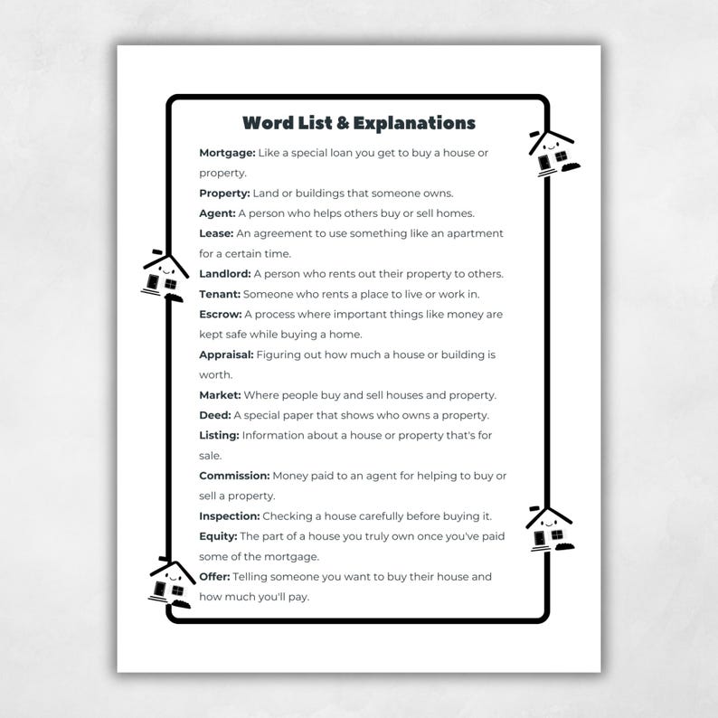 Real Estate Activity Pack Printable Property Puzzle Word Search Kid ...