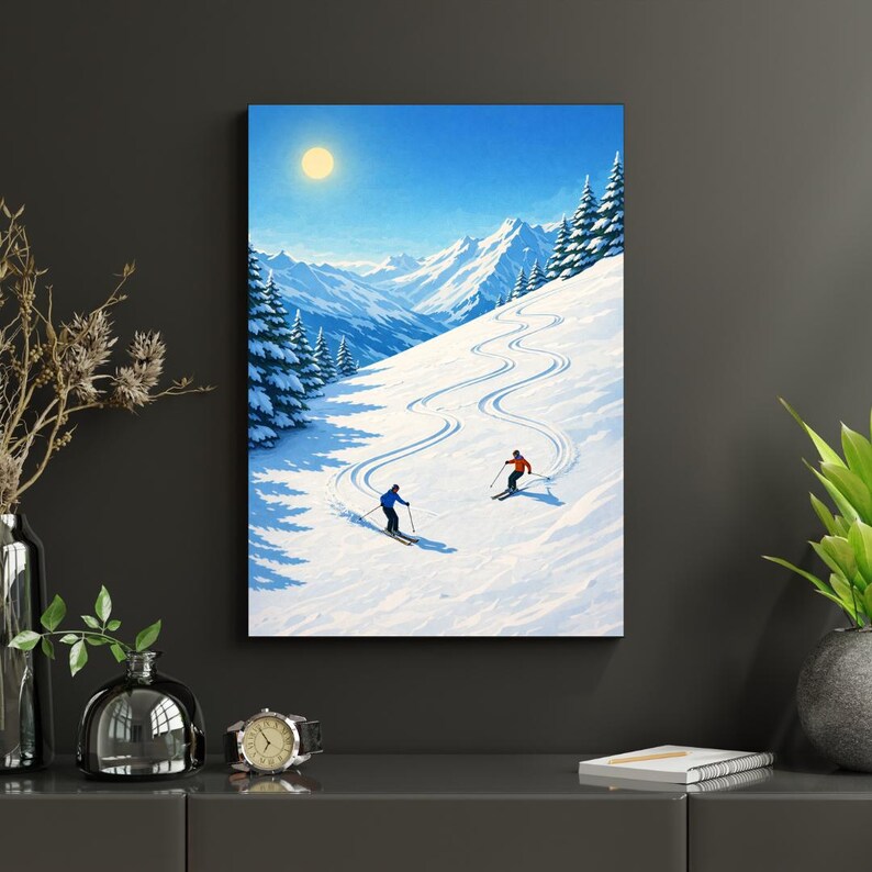 Skiing Mountain Poster, Winter Landscape Wall Art, Ski Resort Print ...