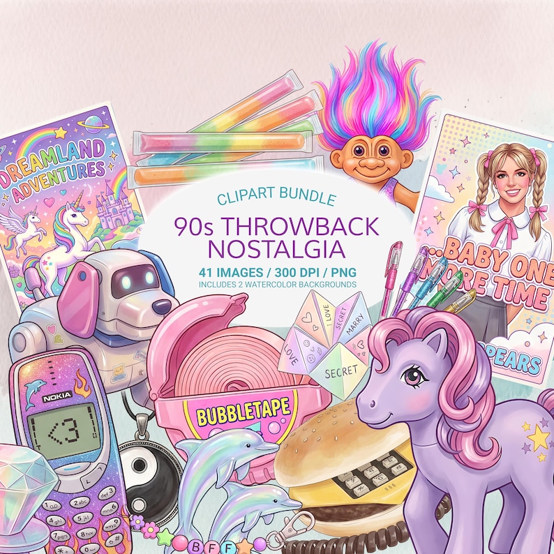 90s + 2000s Clipart Bundle PNG, Y2K Retro, Nostalgia Elements ...