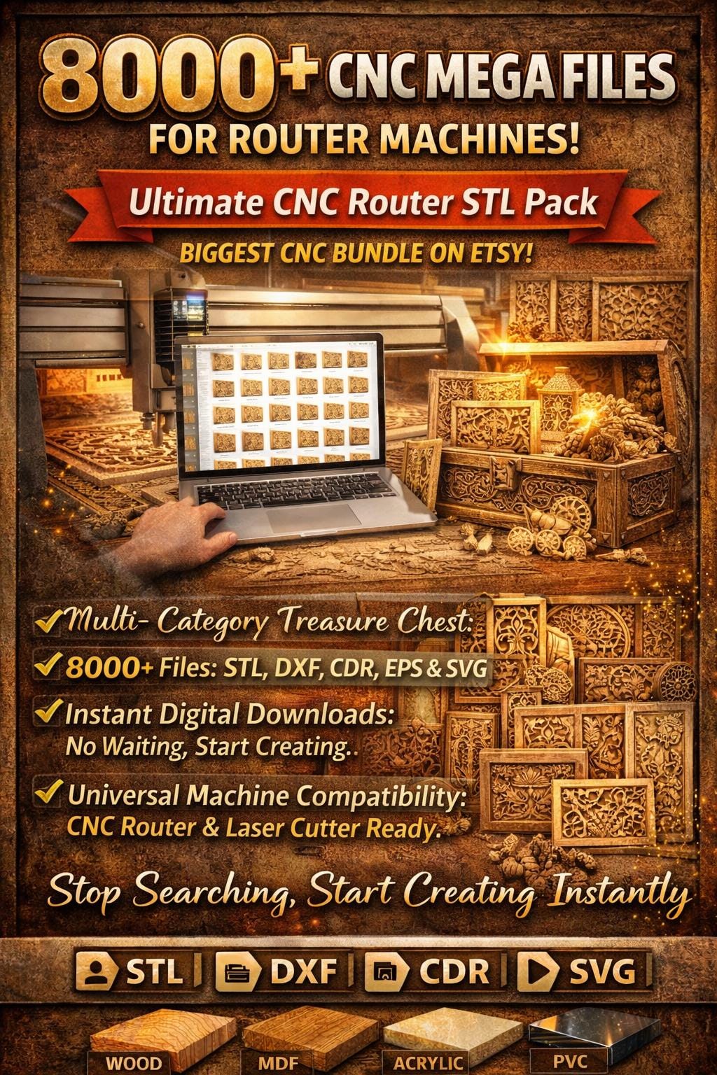 8000+ CNC Files Mega Pack | Router & Laser Cutting Designs | Stl, Dxf ...