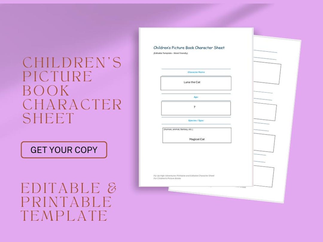 Children’s Picture Book Character Sheet | Editable & Printable Word ...
