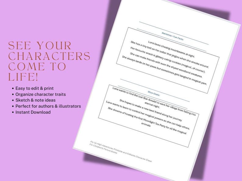 Children’s Picture Book Character Sheet | Editable & Printable Word ...