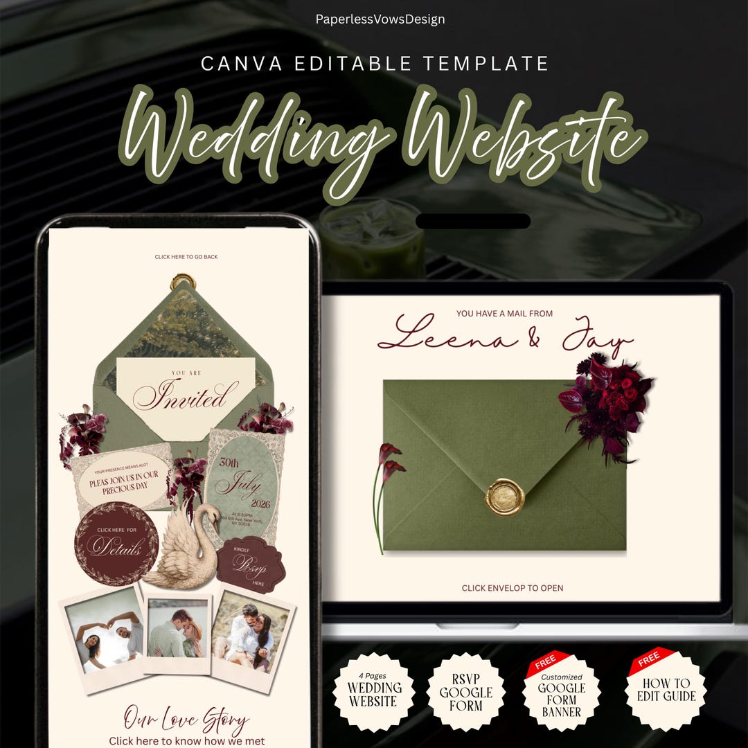 Sage Green Wedding Website Canva Template | RSVP Form | How to Edit ...