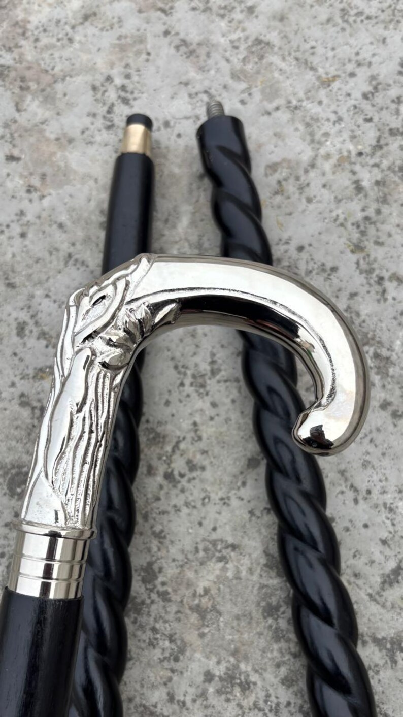 Handmade Silver Handle Walking Cane – Twisted Black Wood, Formal Cane ...