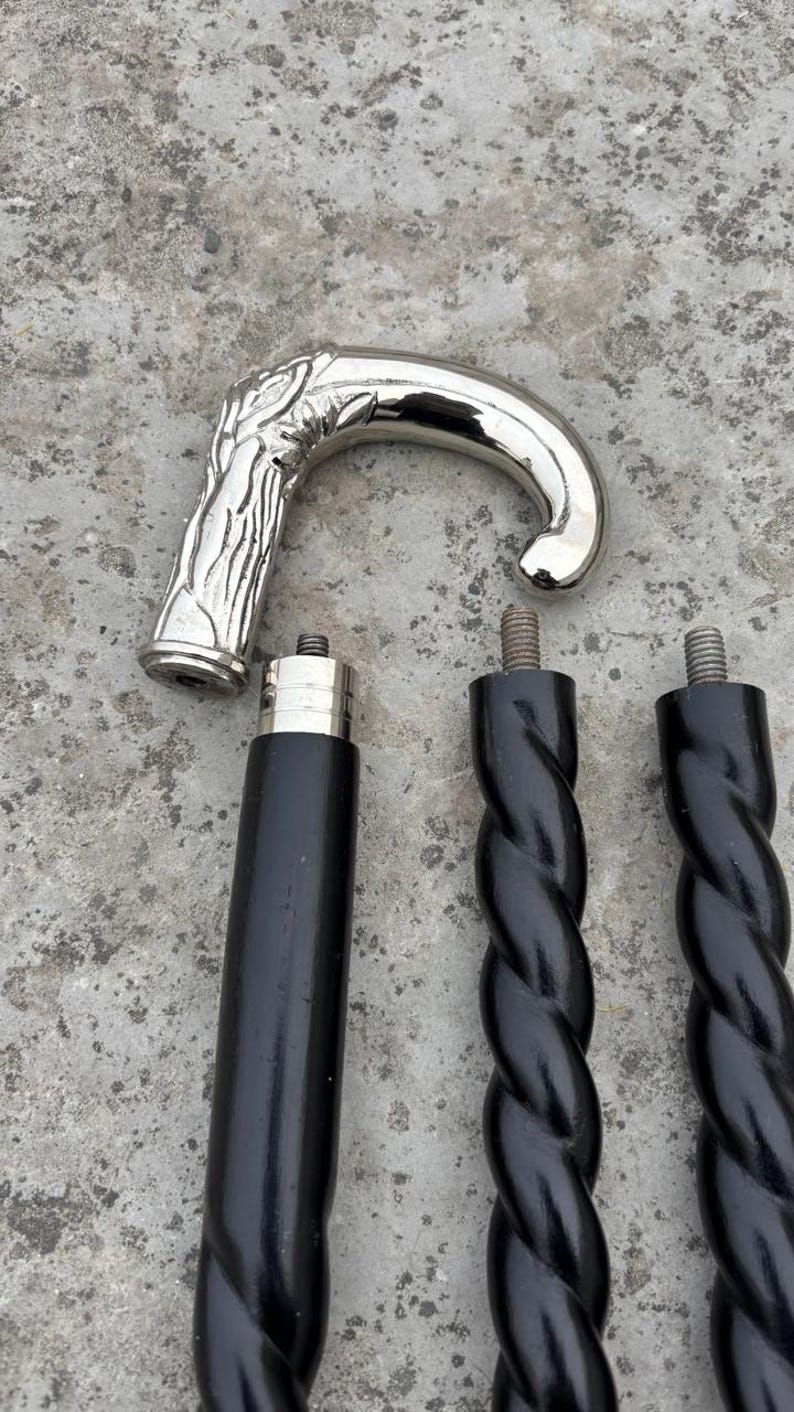 Handmade Silver Handle Walking Cane – Twisted Black Wood, Formal Cane ...