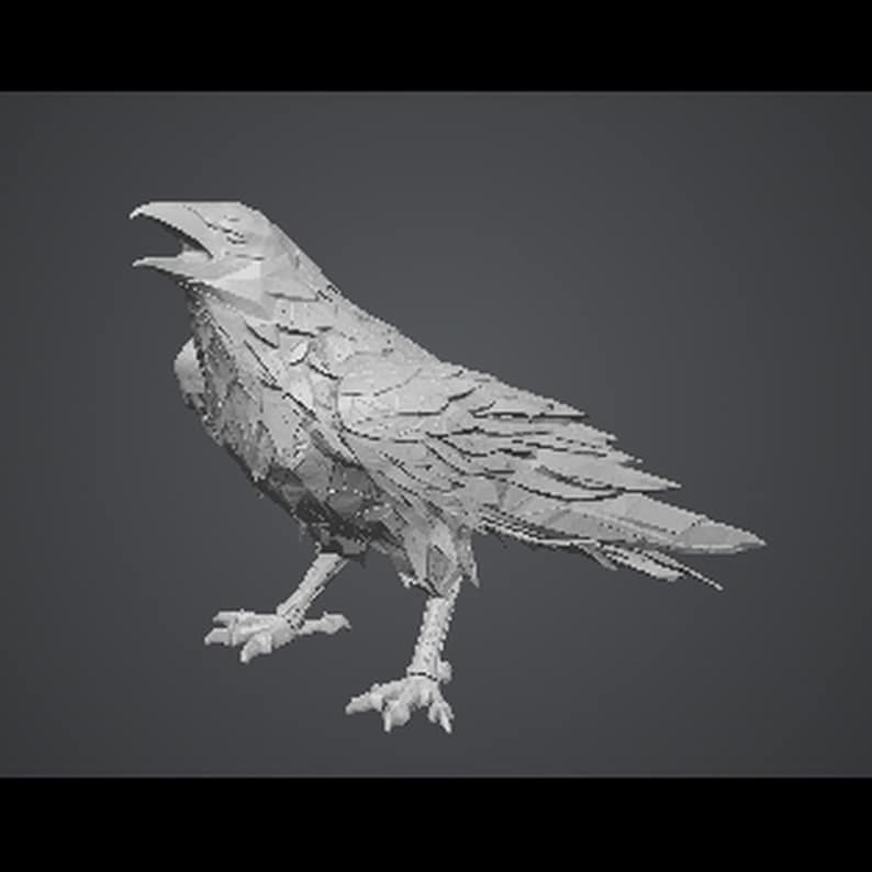 Low Poly Raven STL | Crow Sculpture 3D Print | Gothic Bird Statue ...