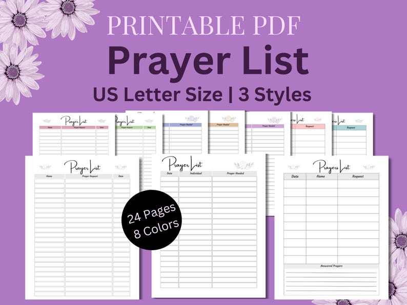 Prayer List Printable: 3 Styles, 8 Colors (PDF Download) - Etsy