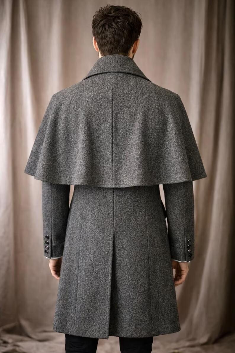 Men's Victorian Wool Tailcoat With Cape, Regency Steampunk Overcoat ...