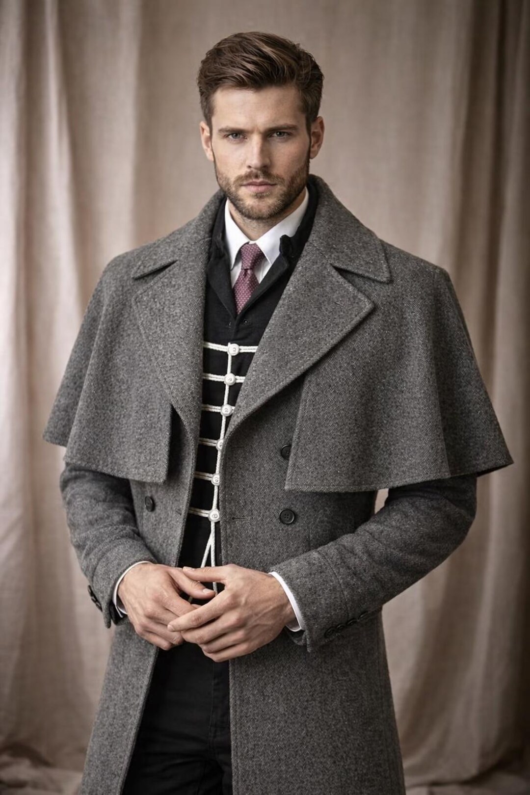 Men's Victorian Wool Tailcoat With Cape, Regency Steampunk Overcoat ...
