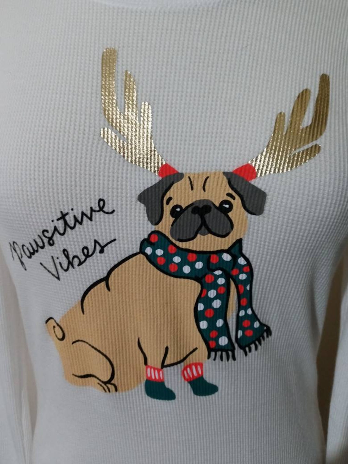 Pug Reindeer Thermal Tee - Etsy