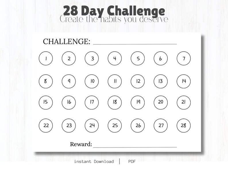 28 Day Challenge Tracker Printable | Reusable Tracker | Habit Tracker ...