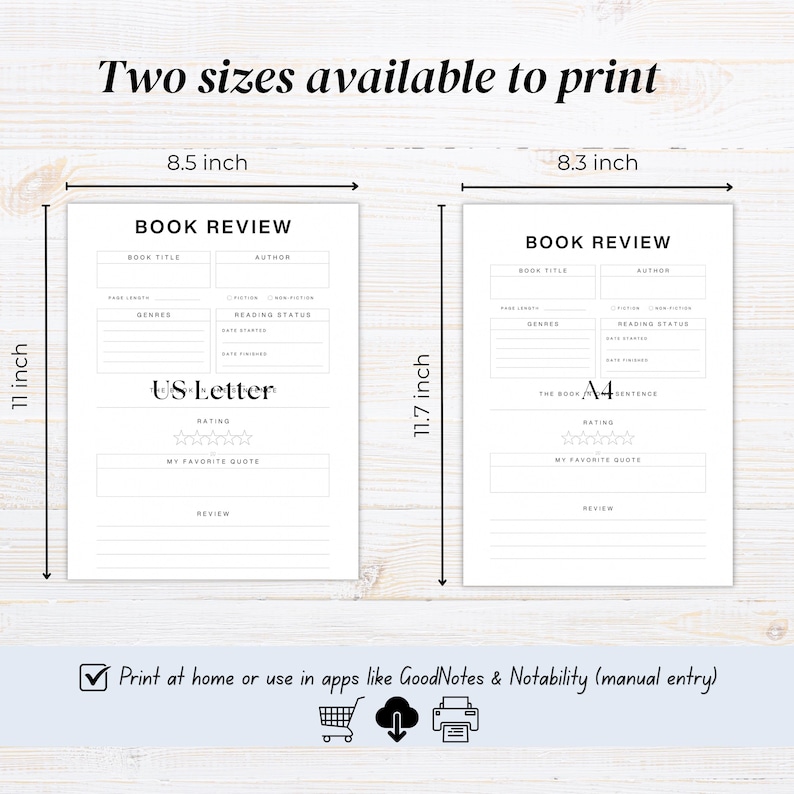 Book Review Printable & Fillable PDF | Reading Journal Tracker (digital ...