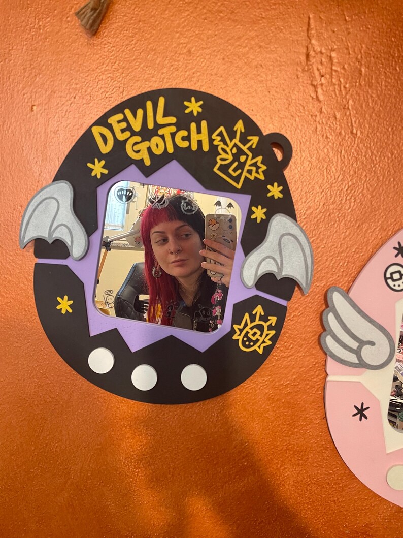 Handmade Tamagotchi Mirror- Cute Gothic Wall Art 34x31 Wood Mirror ...