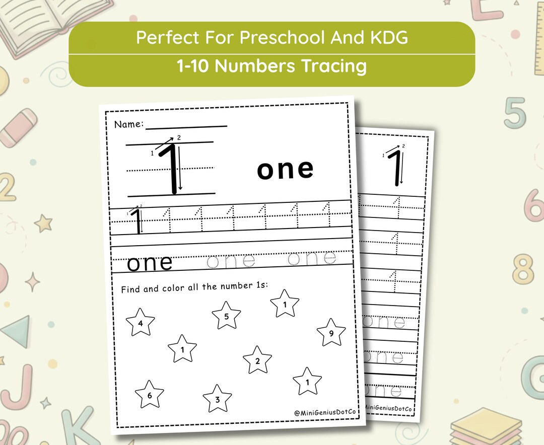 Number Tracing Worksheets 1-10 Preschool Printable Kindergarten Math ...