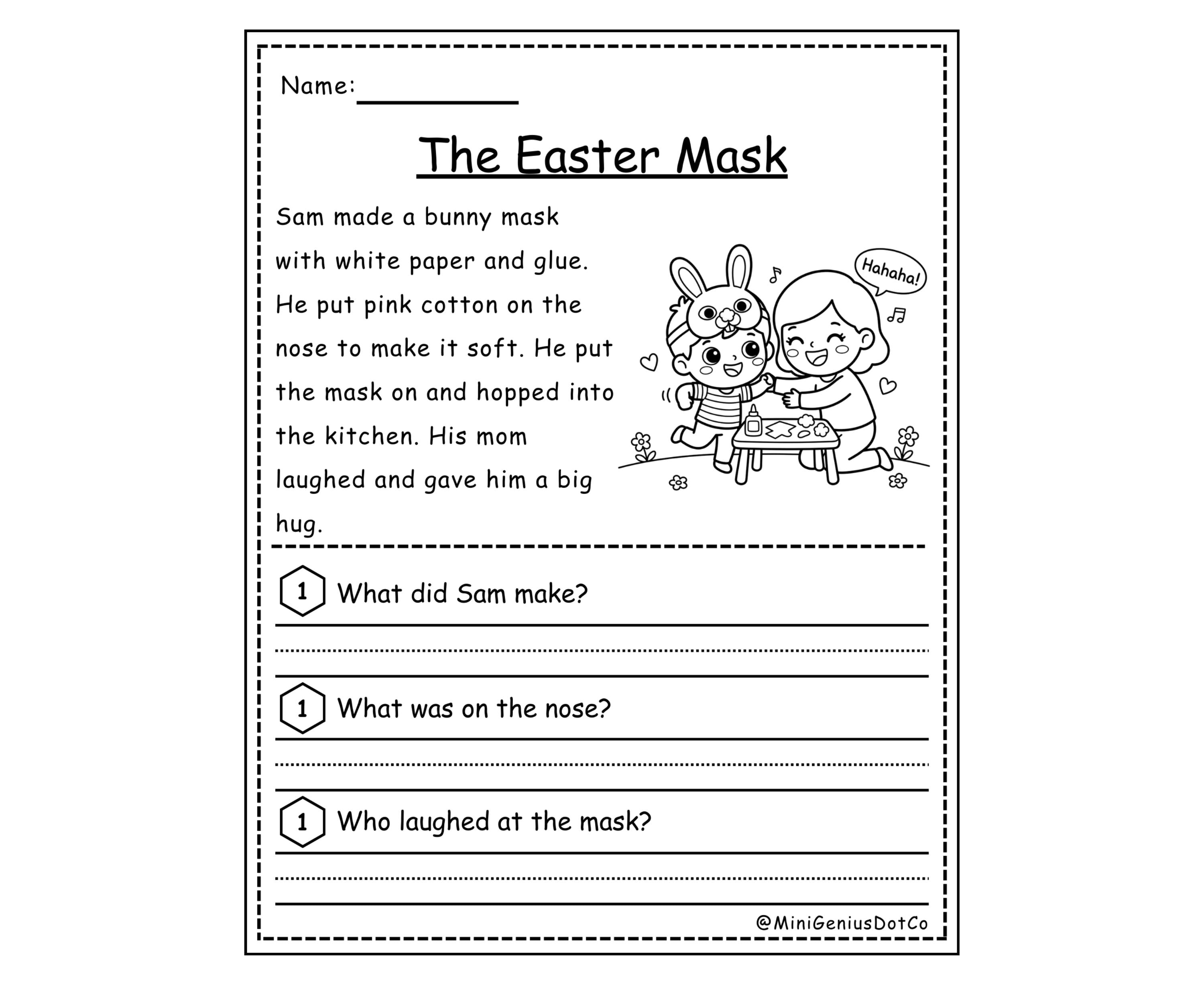Easter Reading Comprehension Worksheets Kindergarten First Grade ...