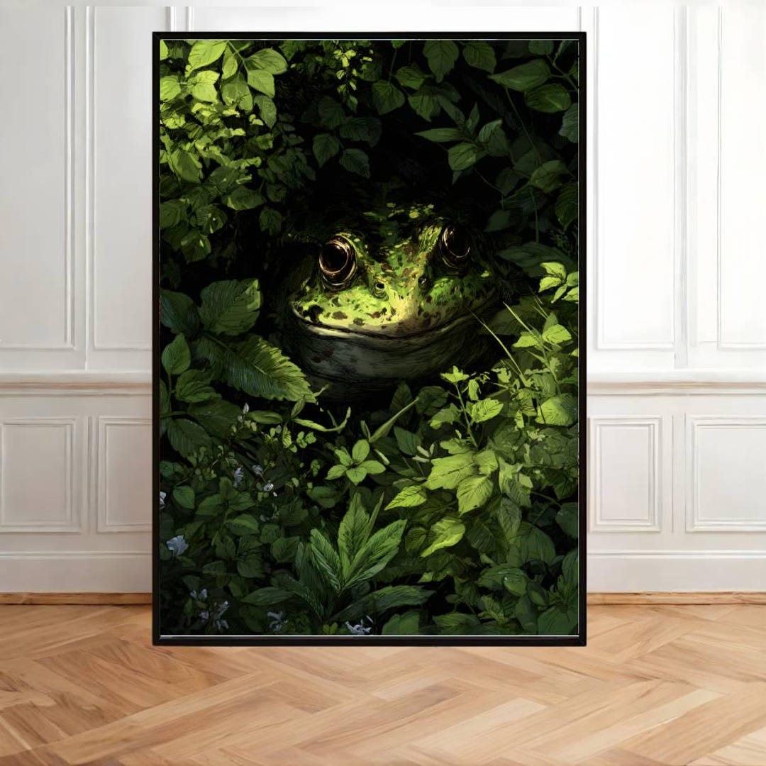 Frog Art Poster, Illustrated Nature Wall Art, Ghibli Style Print ...