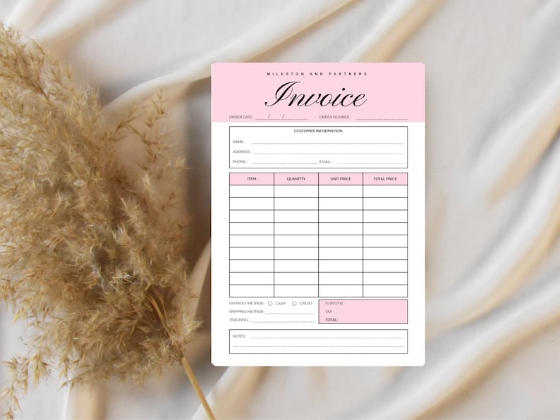 Fillable Invoice Template | Pink Canva Invoice Form | Small Business ...
