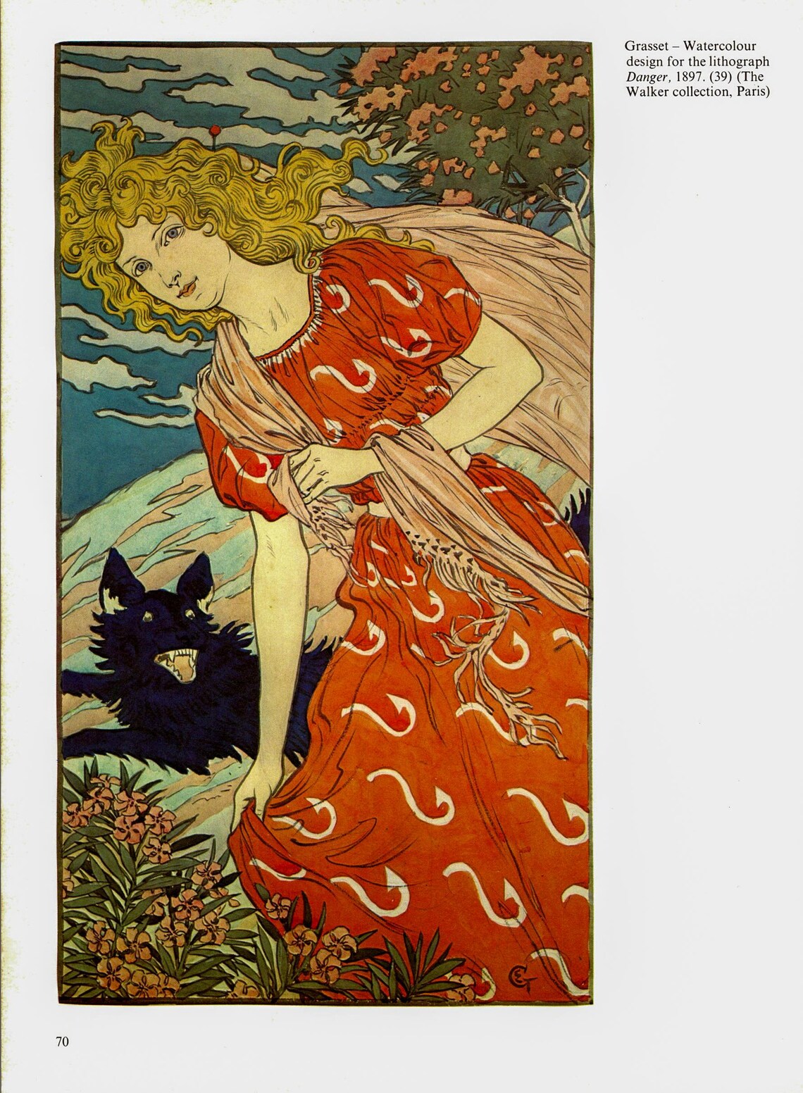 Eugene Grasset "watercolor Design for Danger" Vintage Art Book Page - Etsy