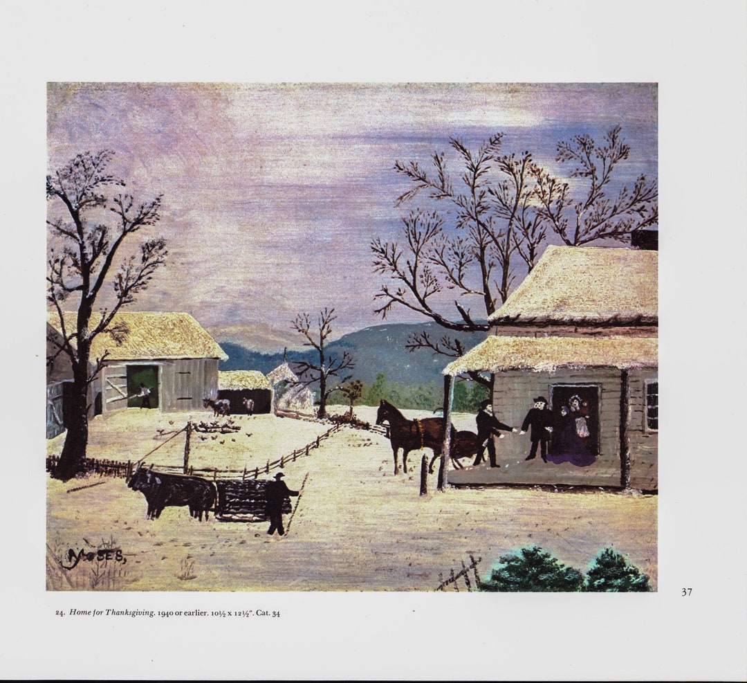 Grandma Moses "home for Thanksgiving" Vintage Book Page - Americana ...