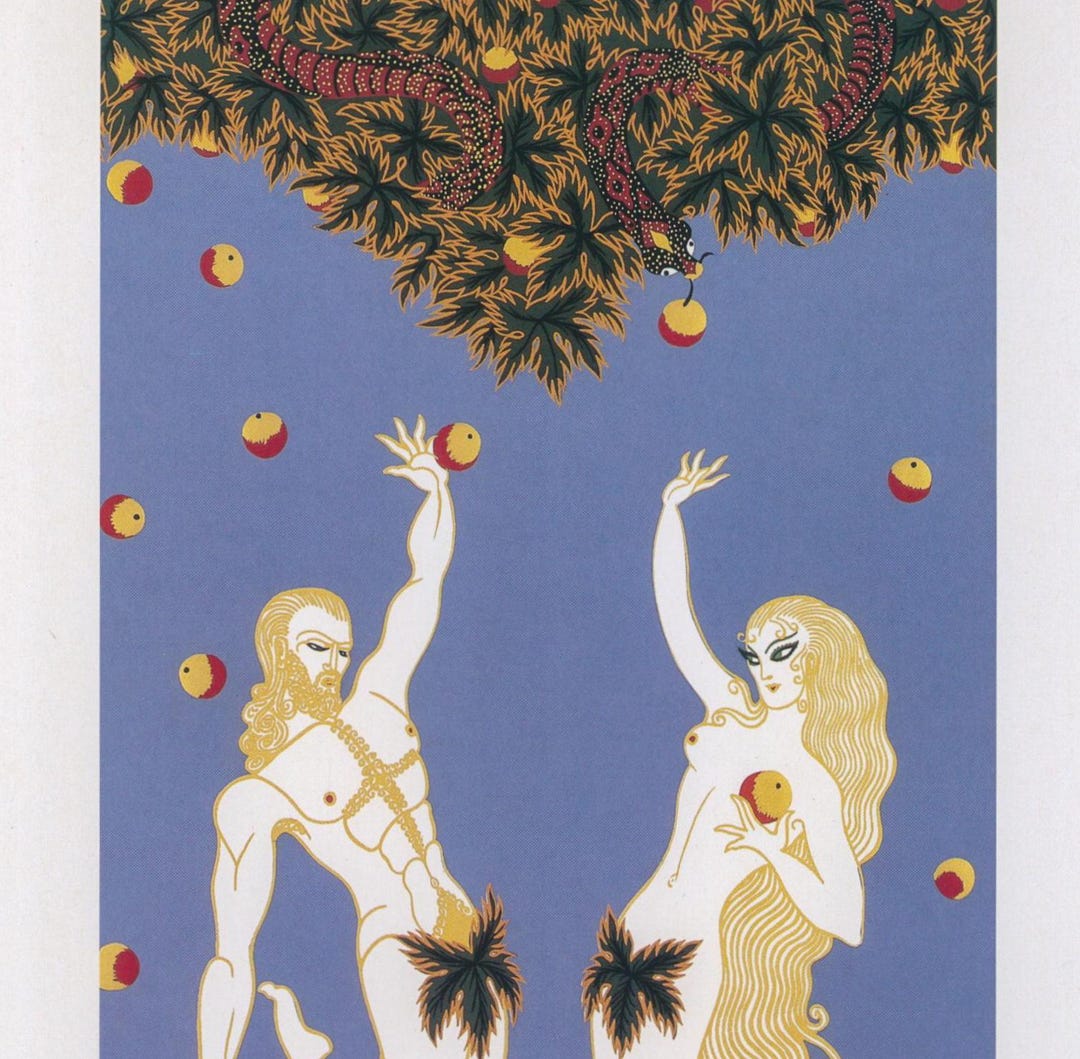 Vintage Fantasy/fashion Art Book Page "adam and Eve" Measures 10 X 13 1 ...