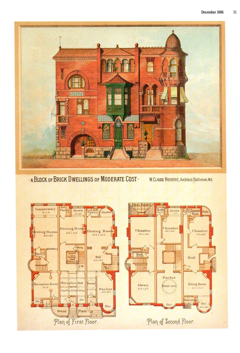 Victorian House Design Architectural Drawings 1886 Vintage - Etsy