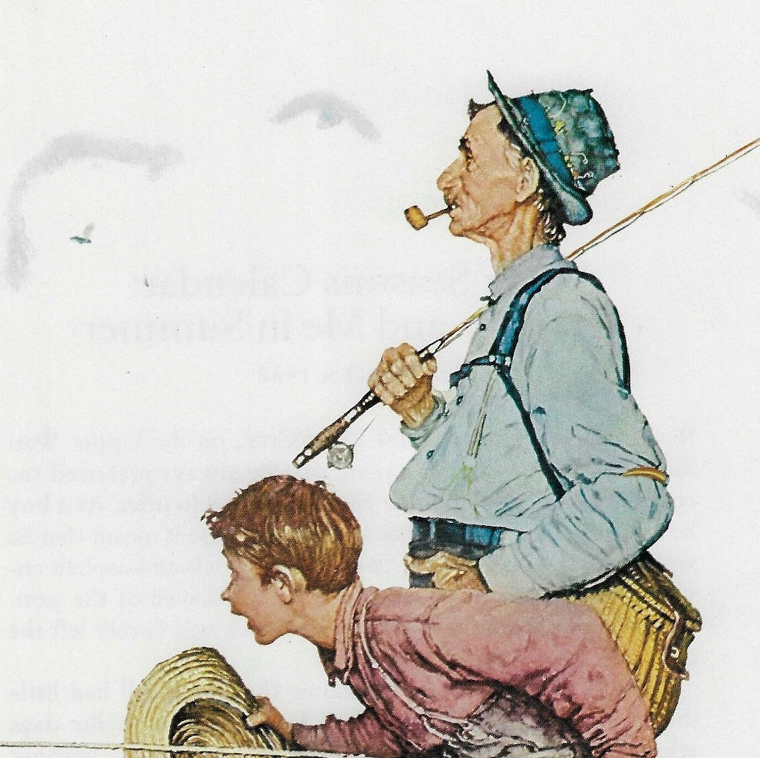 Norman Rockwell Vintage Art Book Page "grandpa and Me Going Fishing ...