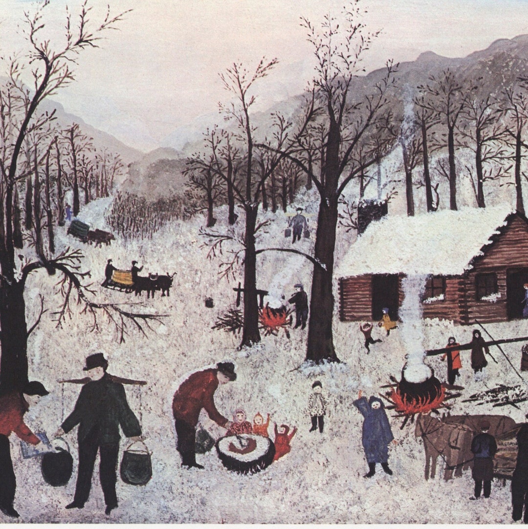 Grandma Moses Vintage Book Page Print "sugaring off in Maple Orchard ...