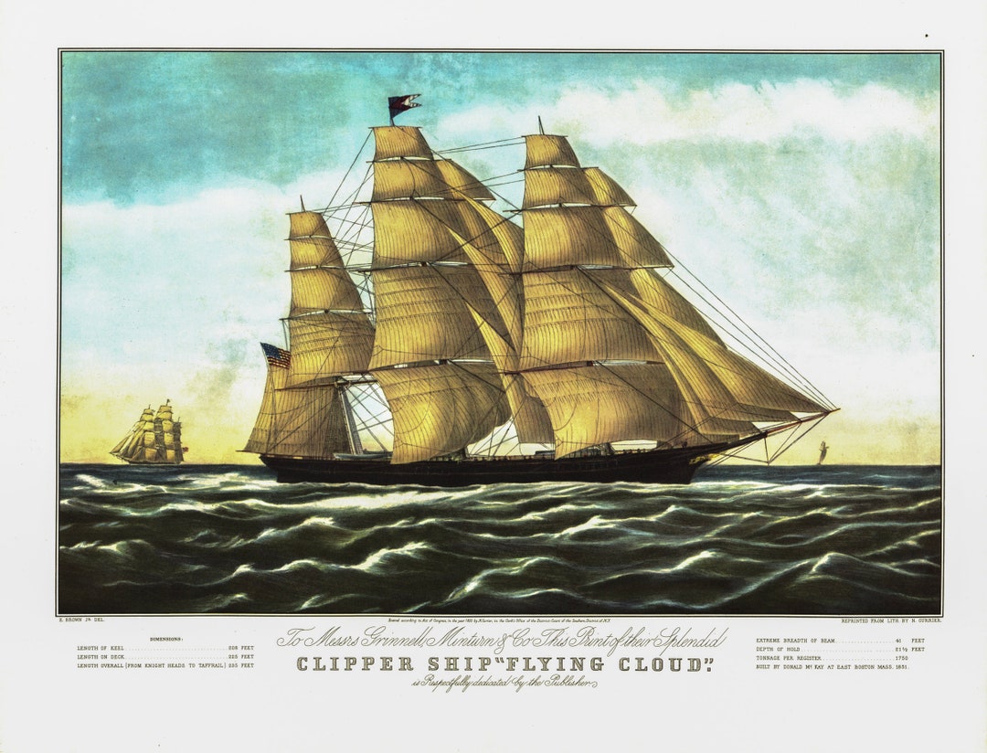 Clipper Ship Flying Cloud Vintage Art Print: 1852 Nautical Book Page - Etsy