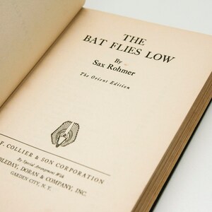 Sax Rohmer the Bat Flies Low C. 1935 Mysterious Adventure and Treasure ...