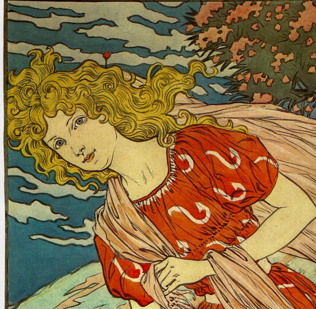 Eugene Grasset "watercolor Design for Danger" Vintage Art Book Page - Etsy