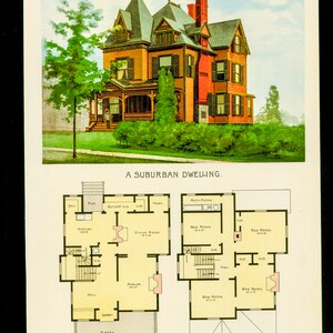 Scientific American 1891 Antique Color Plate "a Suburban Dwelling ...