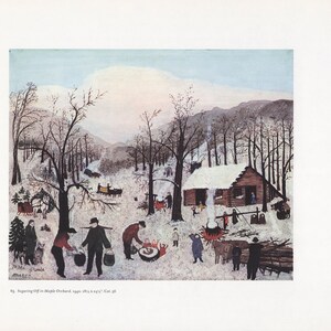 Grandma Moses Vintage Book Page Print "sugaring off in Maple Orchard ...